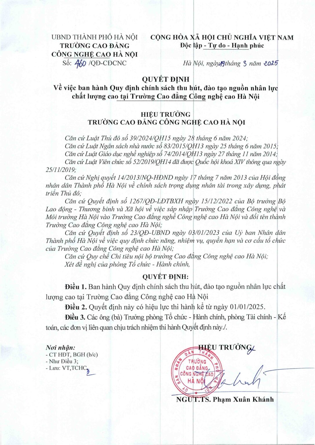 QUYẾT ĐỊNH: Chính sách thu hút, đào tạo nguồn nhân lực chất lượng cao ...