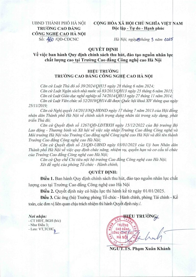 QUYẾT ĐỊNH: Chính sách thu hút, đào tạo nguồn nhân lực chất lượng cao ...